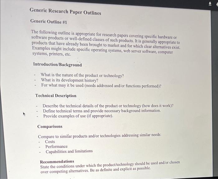 Generic Outline #1 The following outline is | Chegg.com