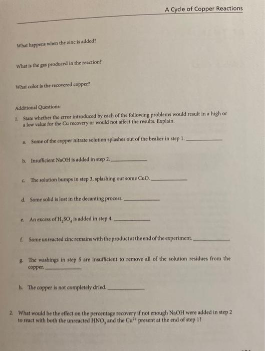 EXPERIMENT 9 A Cycle of Copper Reactions Data and | Chegg.com