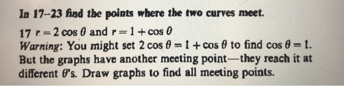 Solved In 17-23 find the points where the two curves meet. | Chegg.com