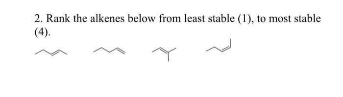 Solved 2. Rank the alkenes below from least stable (1), to | Chegg.com