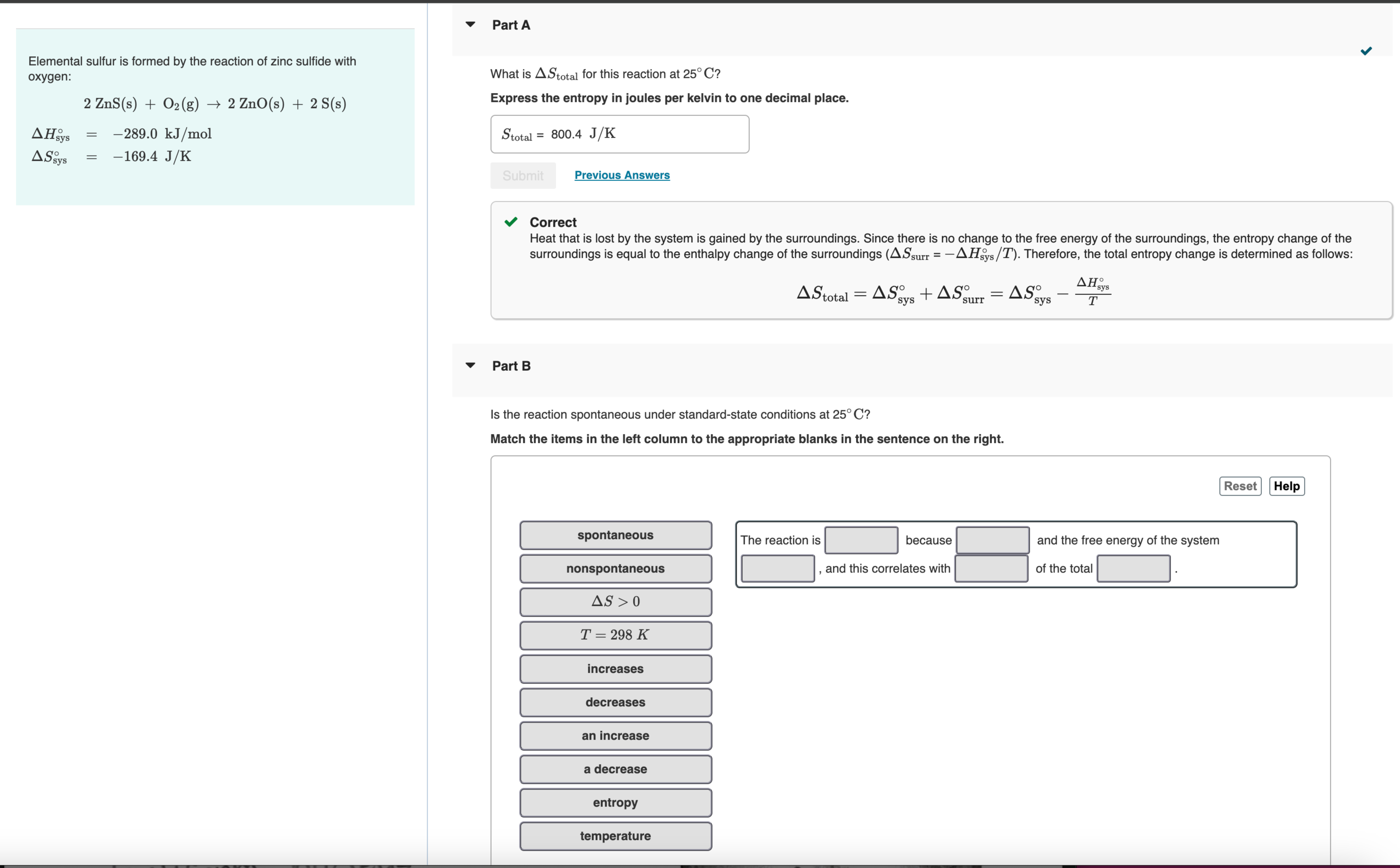 Solved SOLVE PART B Elemental sulfur is formed by the | Chegg.com