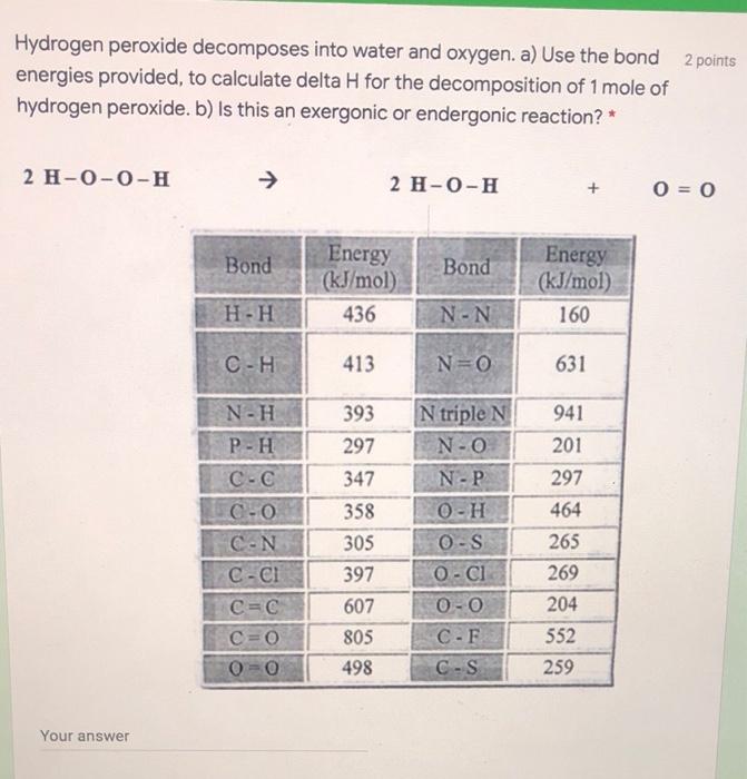 Solved Hydrogen peroxide decomposes into water and oxygen. | Chegg.com