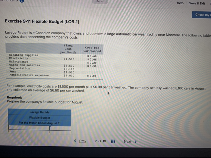Solved Help Save & Exit Check my Exercise 9-11 Flexible | Chegg.com Solved Help Save & Exit Check my Exercise 9-11 Flexible | Chegg.com