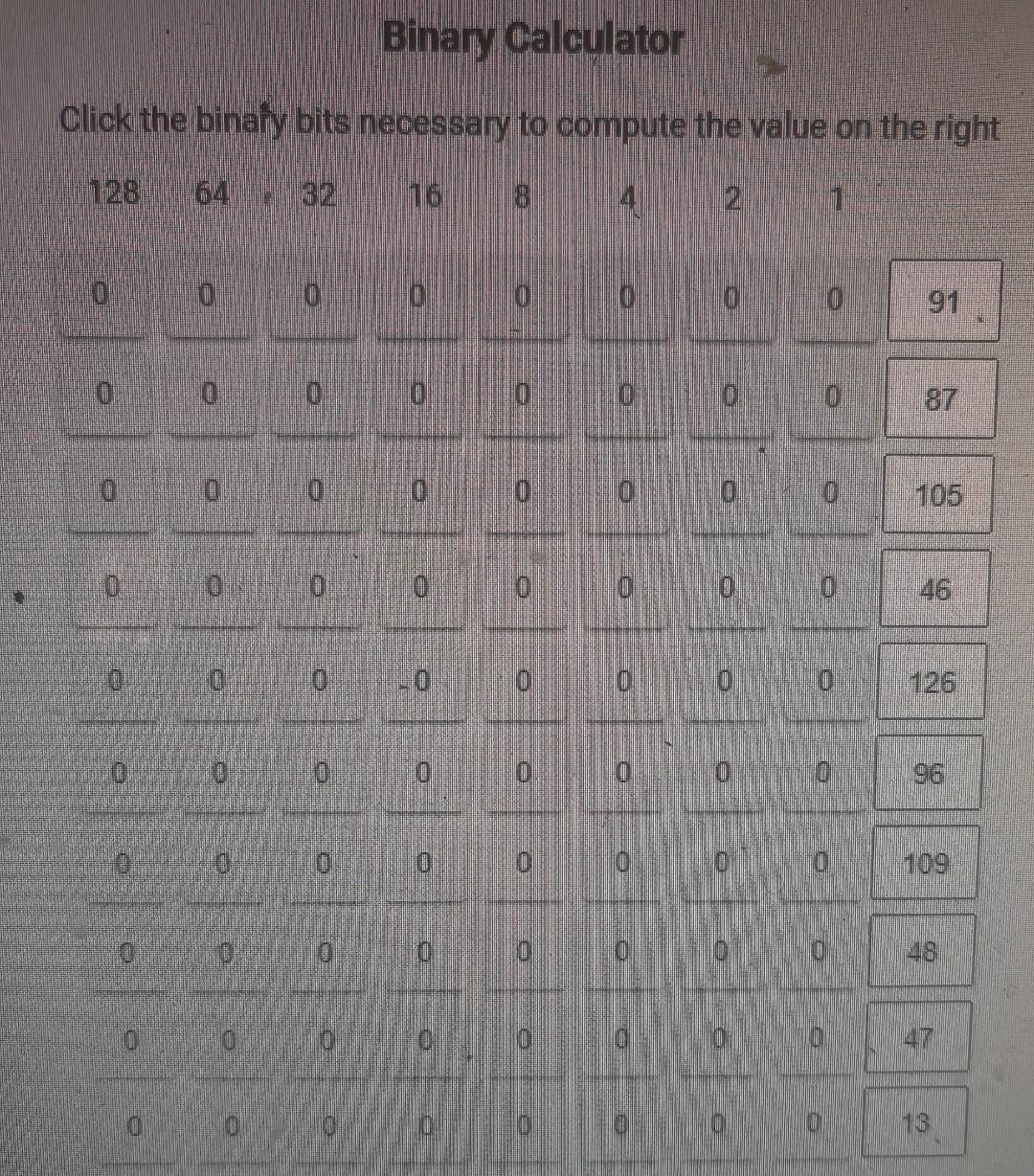 Solved Binary Calculator Click the binary bits necessary to | Chegg.com