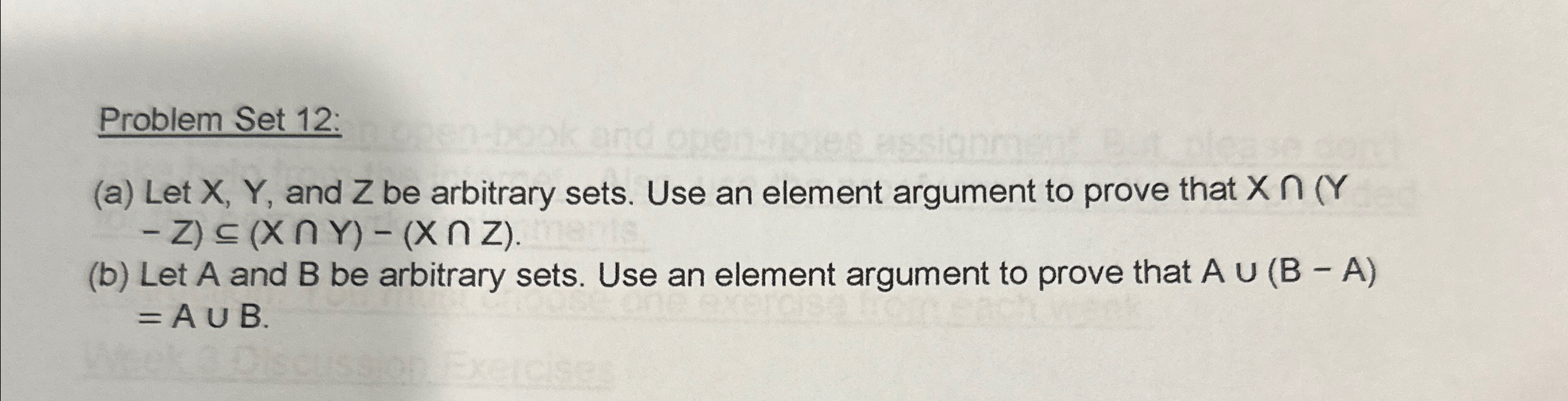 Solved Problem Set 12:(a) ﻿Let x,Y, ﻿and Z ﻿be arbitrary | Chegg.com