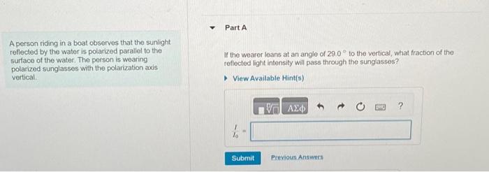 Solved A person riding in a boat observes that the sunlight | Chegg.com