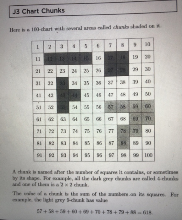 Solved J3 Chart Chunks Here is a 100 chart with several | Chegg.com
