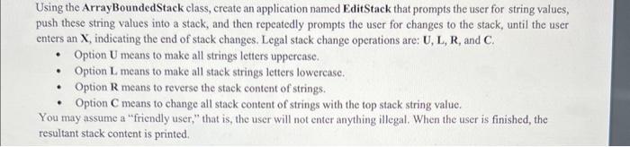 Solved Using the ArrayBoundedStack class, create an | Chegg.com