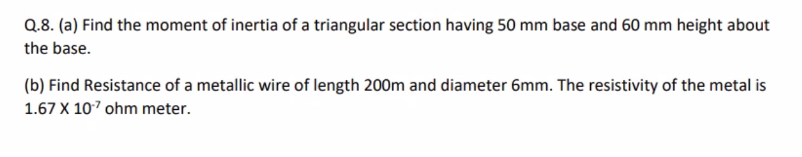 Solved Q.8. (a) ﻿Find the moment of inertia of a triangular | Chegg.com