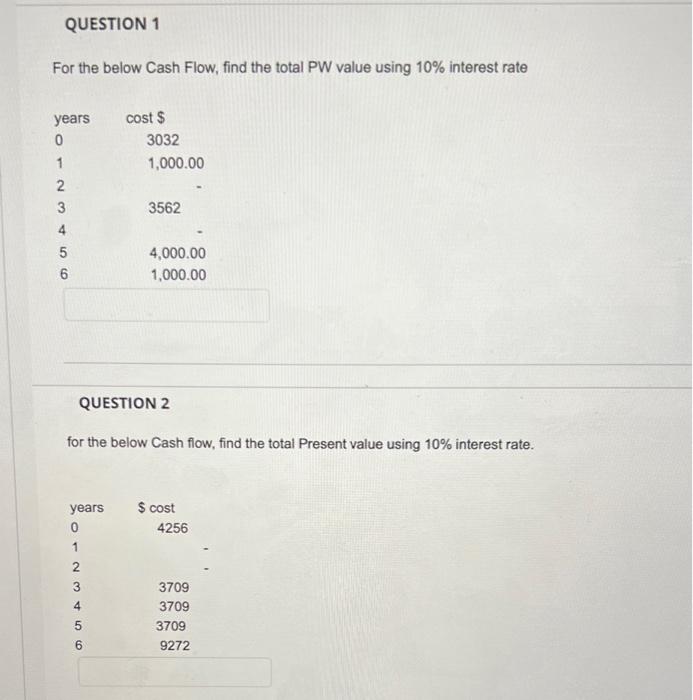 Solved For the below Cash Flow, find the total PW value | Chegg.com