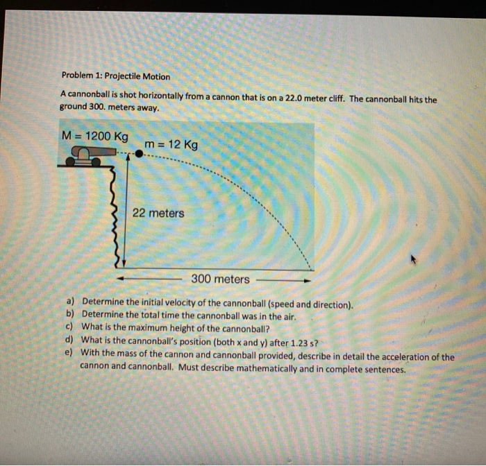 Solved Problem 1: Projectile Motion A cannonball is shot | Chegg.com