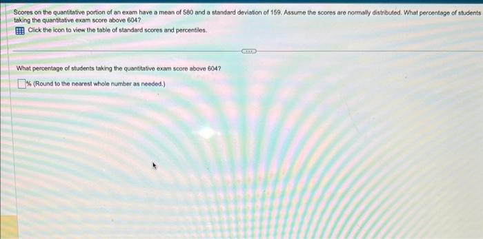 Solved Scores on the quantitative portion of an exam have a | Chegg.com
