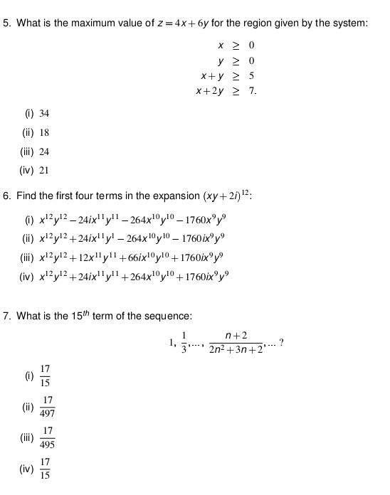 Solved 5. What is the maximum value of z = 4x+6y for the | Chegg.com