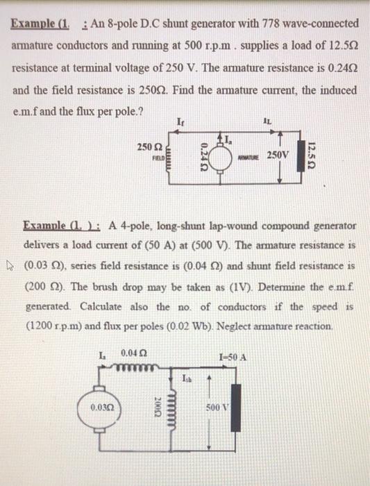 Solved Example (1, : An 8-pole D.C shunt generator with 778 | Chegg.com