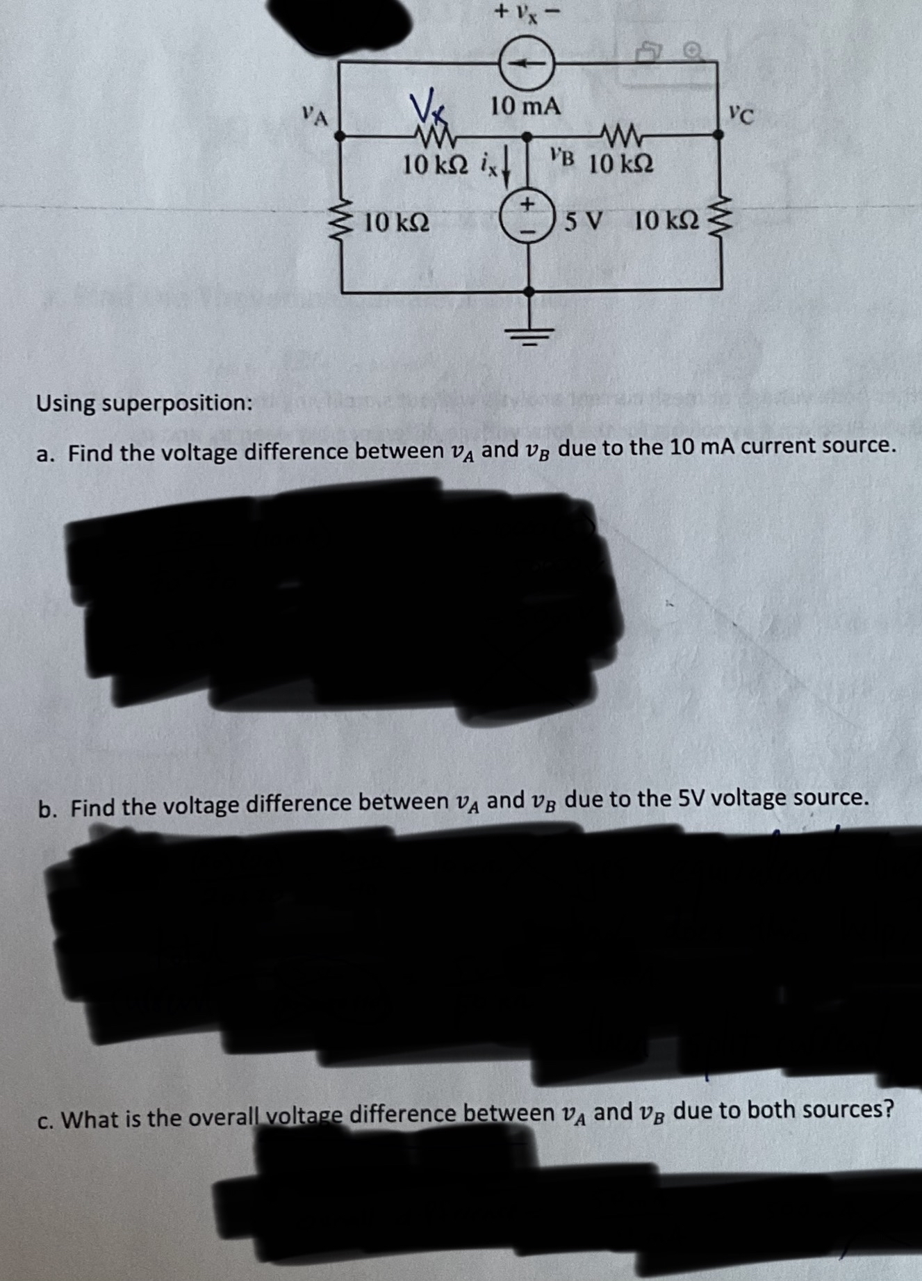 Solved Using superposition:a. ﻿Find the voltage difference | Chegg.com