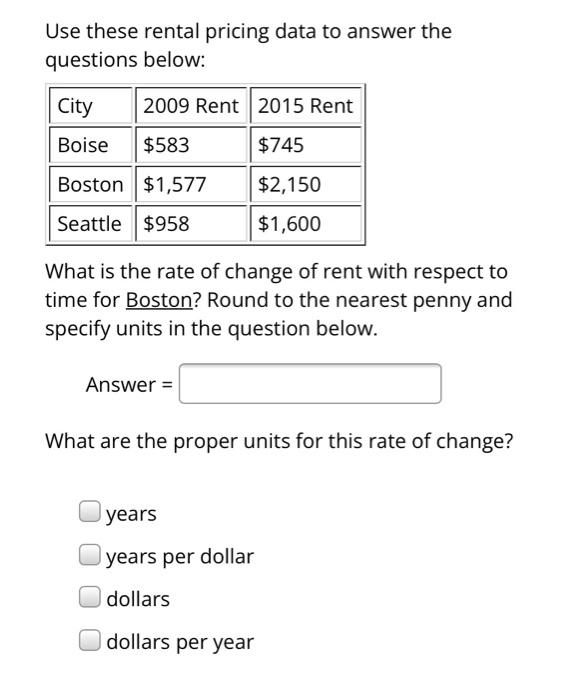 Solved Use these rental pricing data to answer the questions | Chegg.com