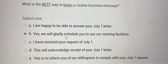 Solved What is the BEST way to begin a routine business | Chegg.com