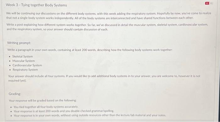 Week 3 - Tying together Body Systems We will be | Chegg.com