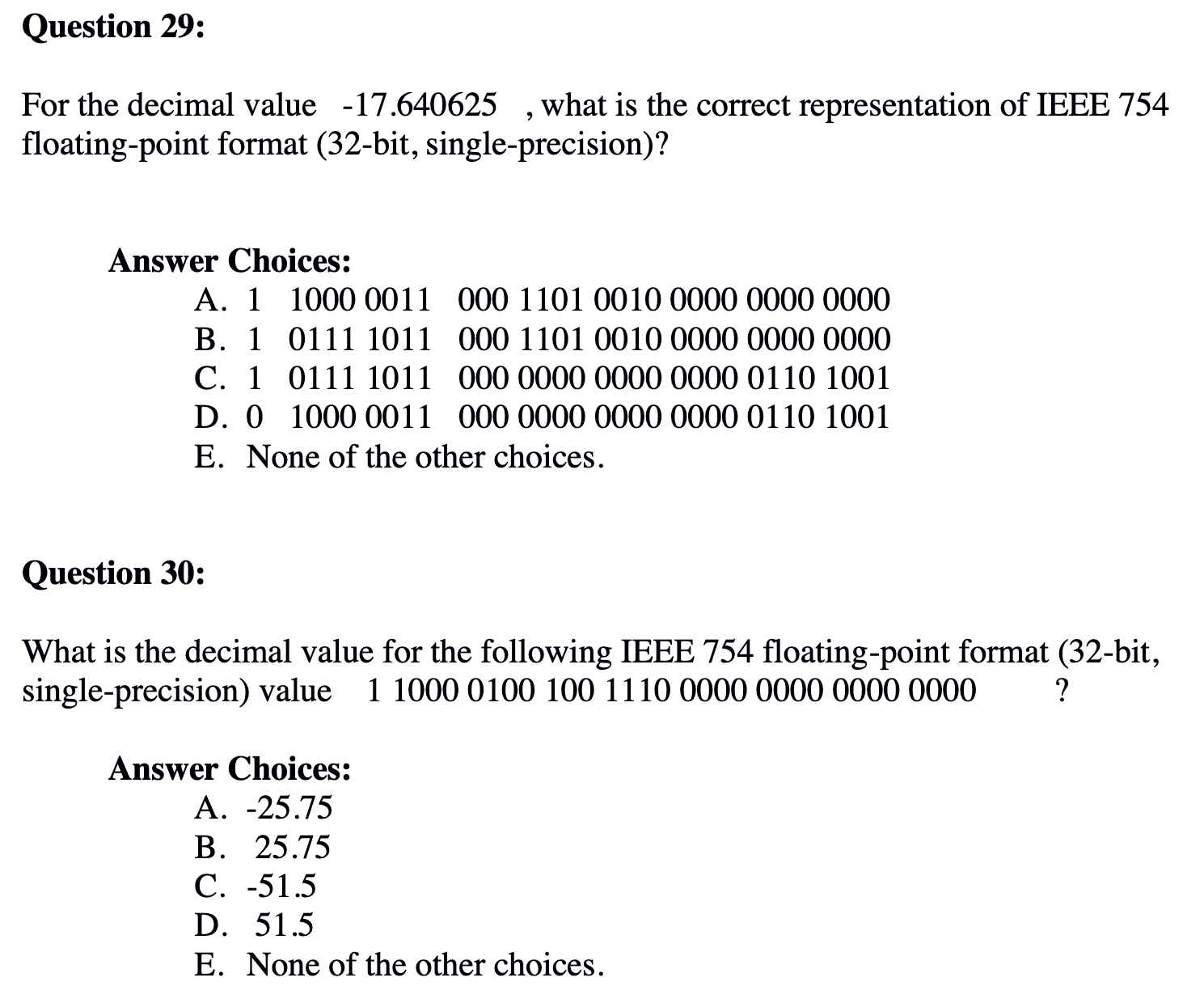 Solved Question 30:What is the decimal value for the | Chegg.com