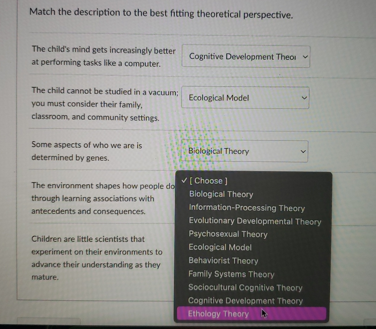 Solved Match the description to the best fitting theoretical | Chegg.com