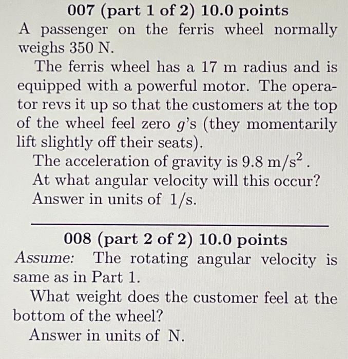 Solved 007 (part 1 of 2) 10.0 points A passenger on the | Chegg.com