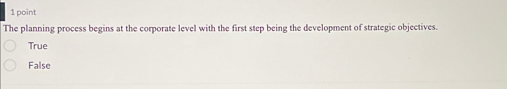 Solved 1 ﻿pointThe planning process begins at the corporate | Chegg.com