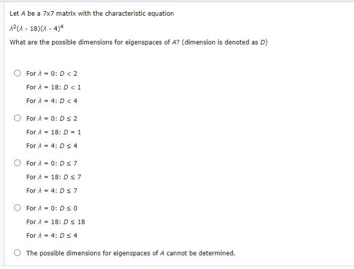 Solved Let A be a 7x7 matrix with the characteristic | Chegg.com
