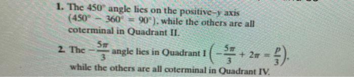 Solved 1. The 450° angle lies on the positive-y axis (450 | Chegg.com