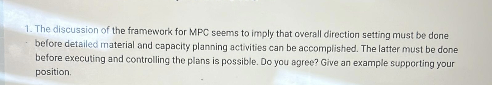 Solved The discussion of the framework for MPC seems to | Chegg.com