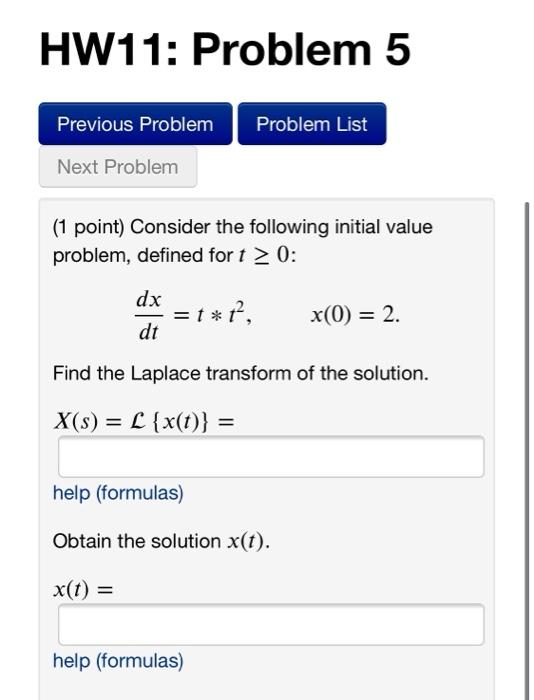 Solved HW11: Problem 5 Previous Problem Problem List Next | Chegg.com