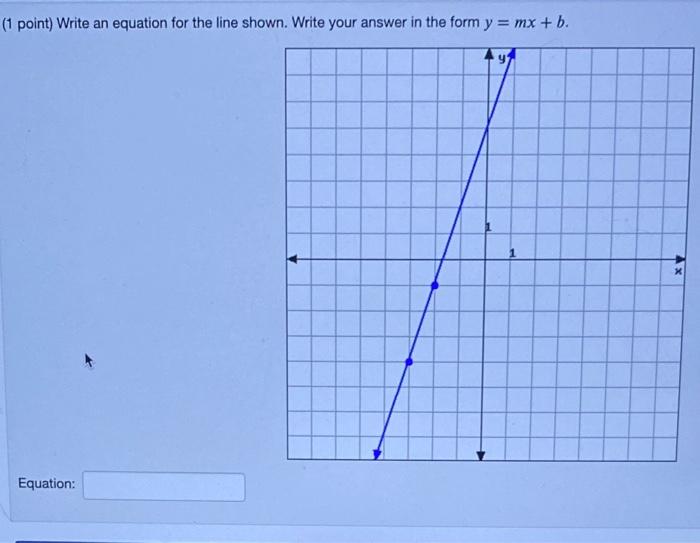 Solved 1 point) Write an equation for the line shown. Write | Chegg.com