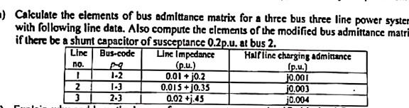 Cakulate the eiements of bus admittance matrix for a | Chegg.com