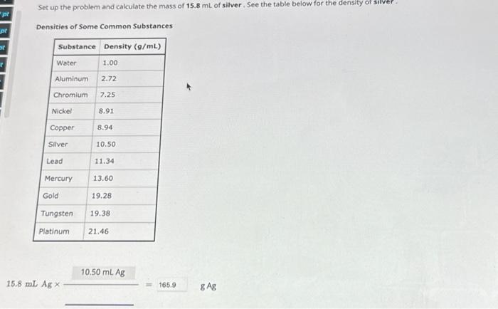 Solved Set up the problem and calculate the mass of 15.8 mL | Chegg.com