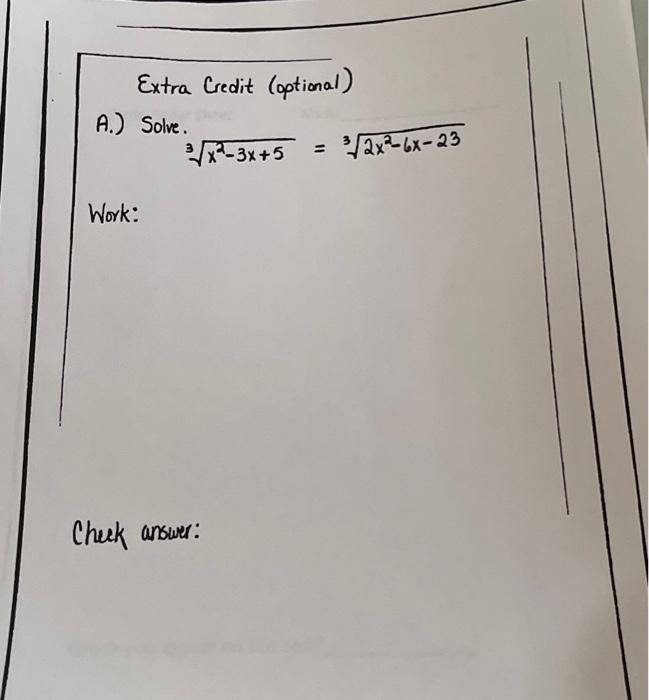 Solved Extra Credit (optional) A.) Solve. | Chegg.com