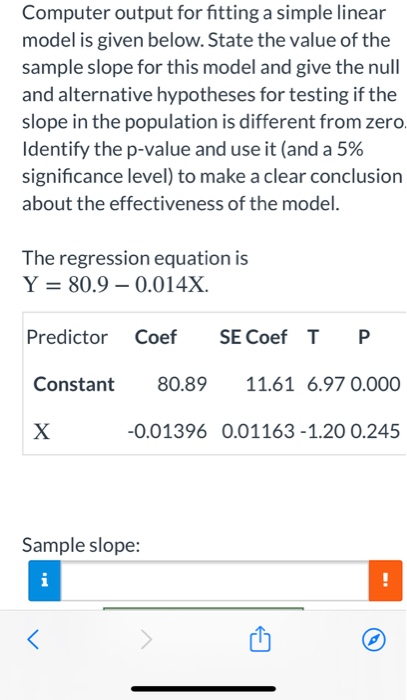 Solved Computer output for fitting a simple linear model is | Chegg.com