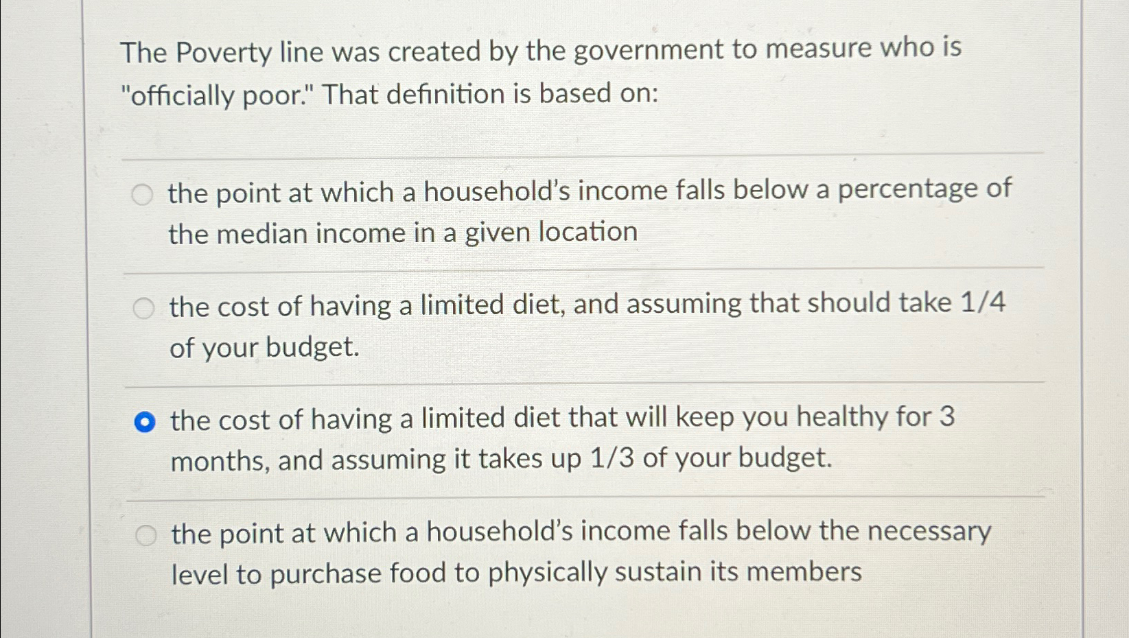 Solved The Poverty line was created by the government to | Chegg.com