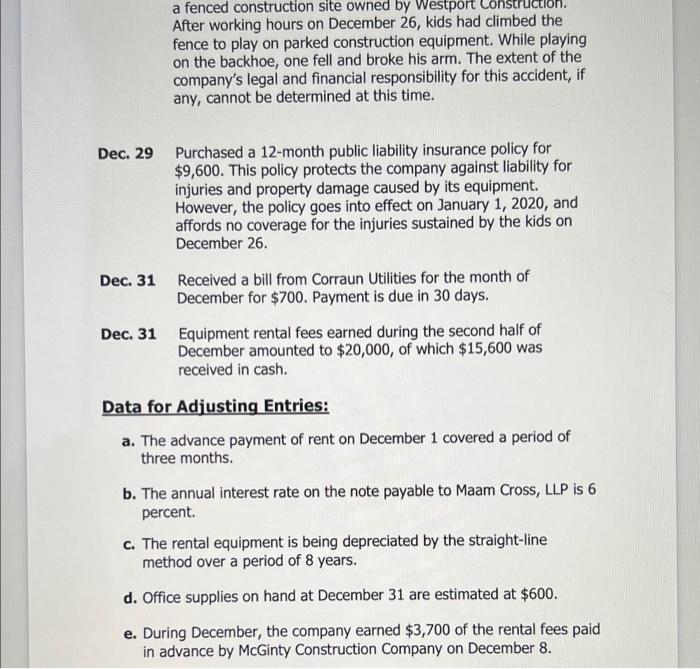 Solved A COMPREHENSIVE ACCOUNTING CYCLE PROBLEM On December | Chegg.com