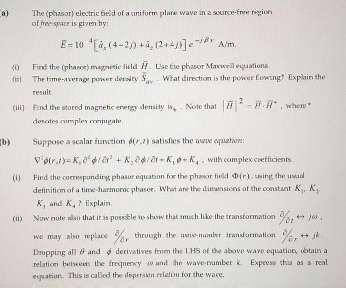 (a) (b) (i) (ii) (i) The (phasor) electric field of a | Chegg.com
