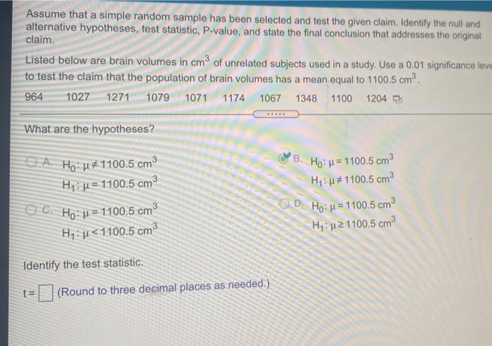 Solved Assume that a simple random sample has been selected | Chegg.com