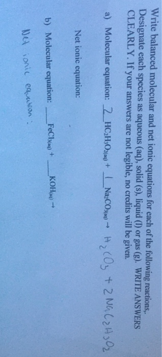 Solved Write balanced molecular and net ionic equations for | Chegg.com