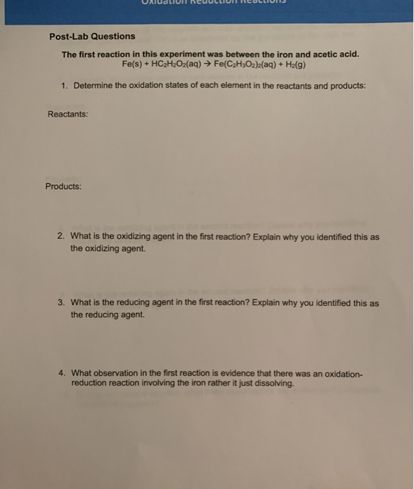 Solved Post-Lab Questions The first reaction in this | Chegg.com