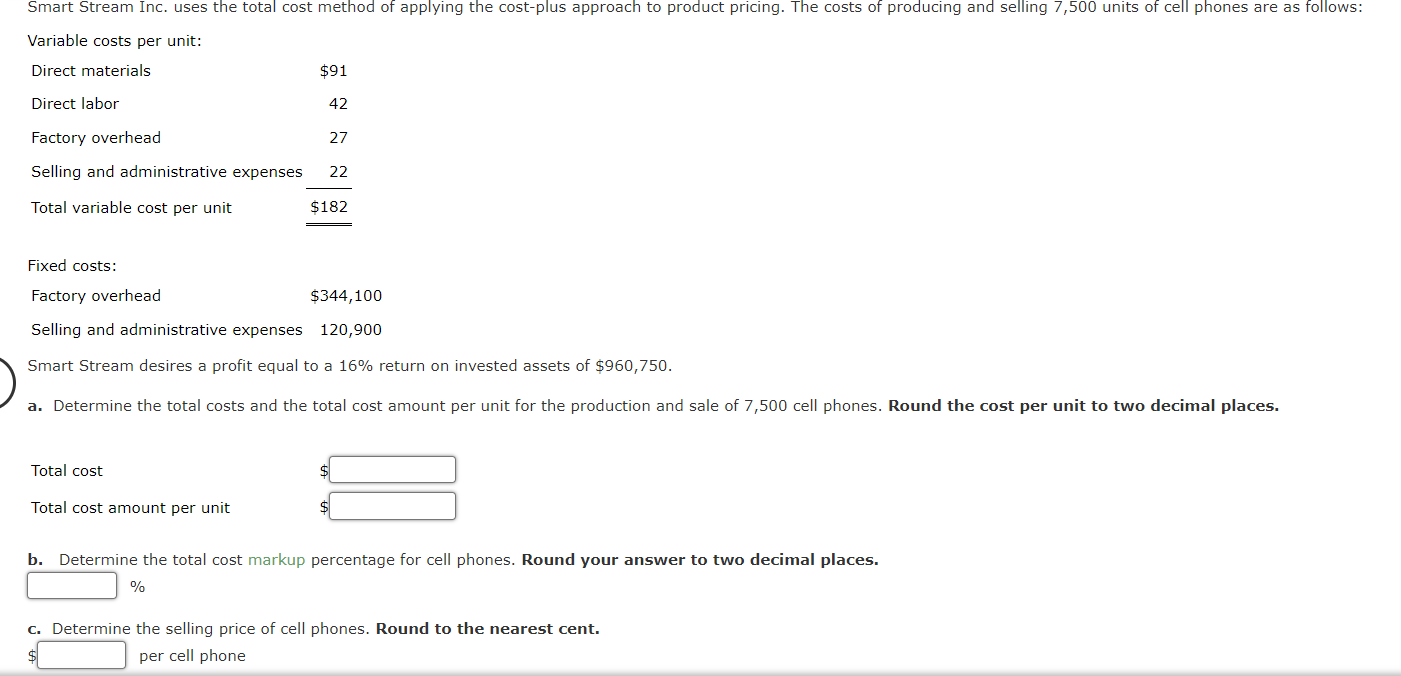 Solved Smart Stream Inc. uses the total cost method of | Chegg.com