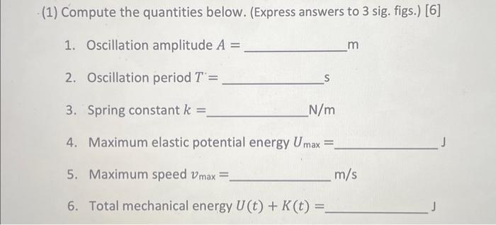 Solved (1) In an experiment of a spring oscillator as in | Chegg.com