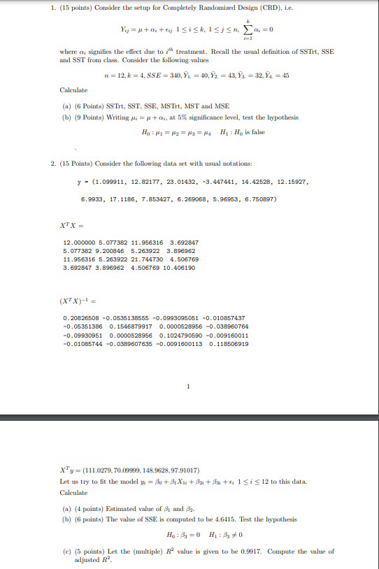 Solved (15 ﻿points) ﻿Consider the setup for Completely | Chegg.com