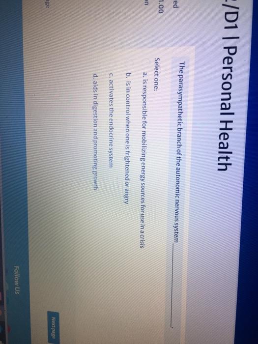 Solved 1 | Personal Health Which one of the following | Chegg.com