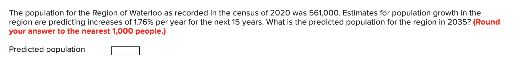 Solved The population for the Region of Waterloo as recorded | Chegg.com