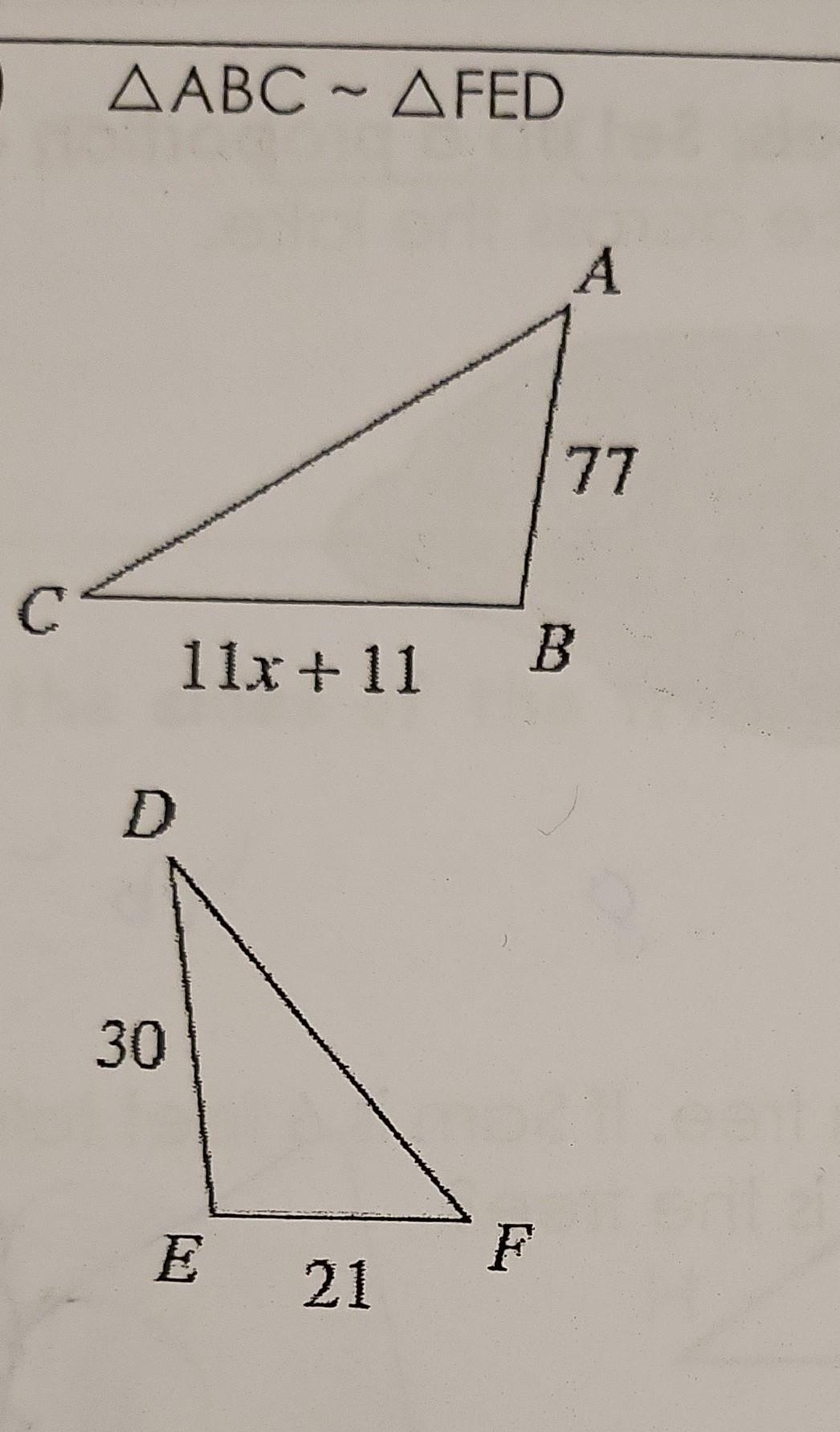 Solved ABC∼ FED | Chegg.com