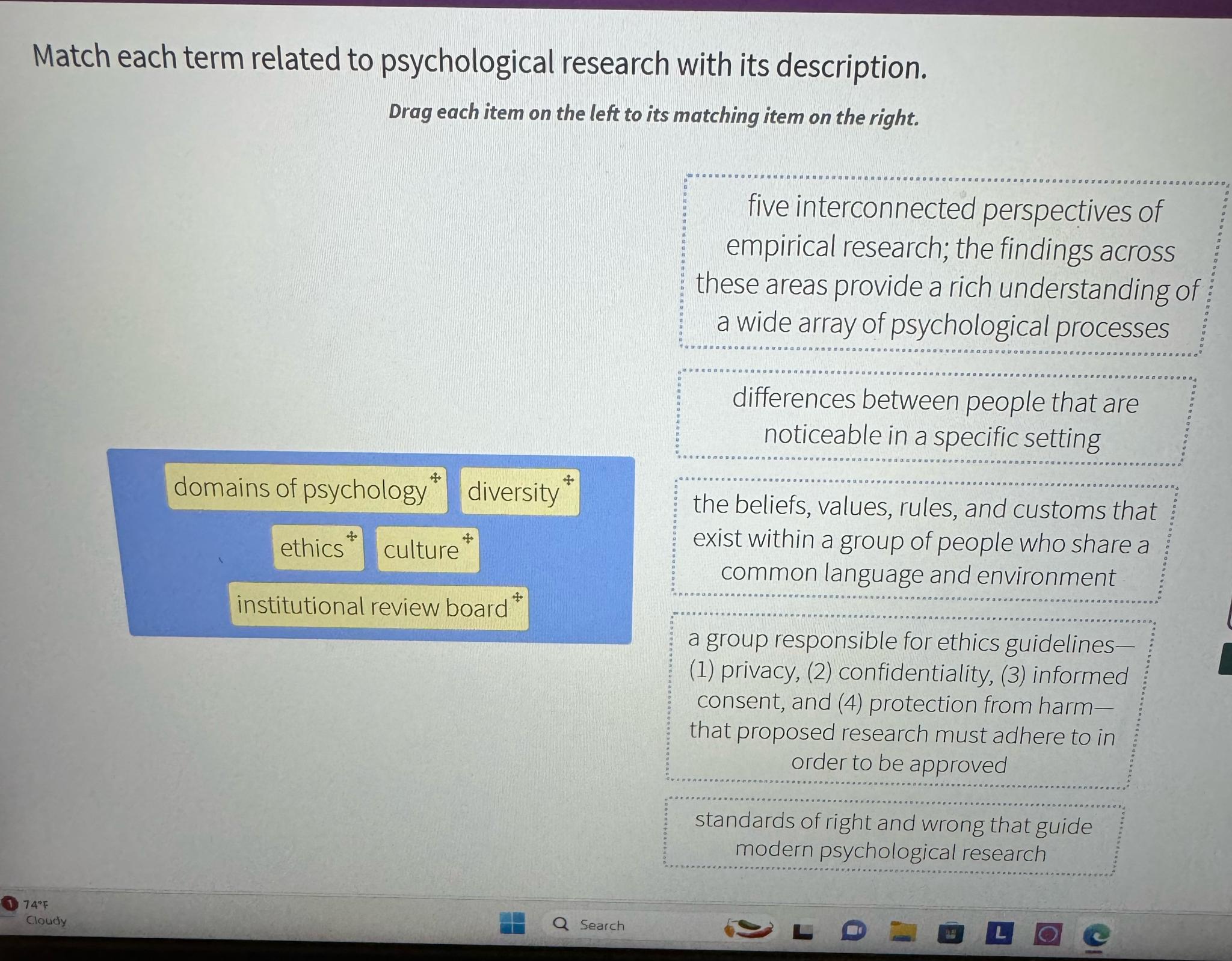 Solved Match each term related to psychological research | Chegg.com