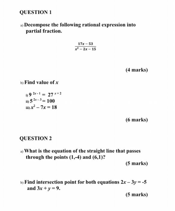 Solved QUESTION 1 a) Decompose the following rational | Chegg.com
