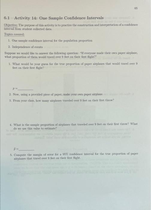 Solved 6.1 Activity 14: One Sample Confidence Intervals | Chegg.com